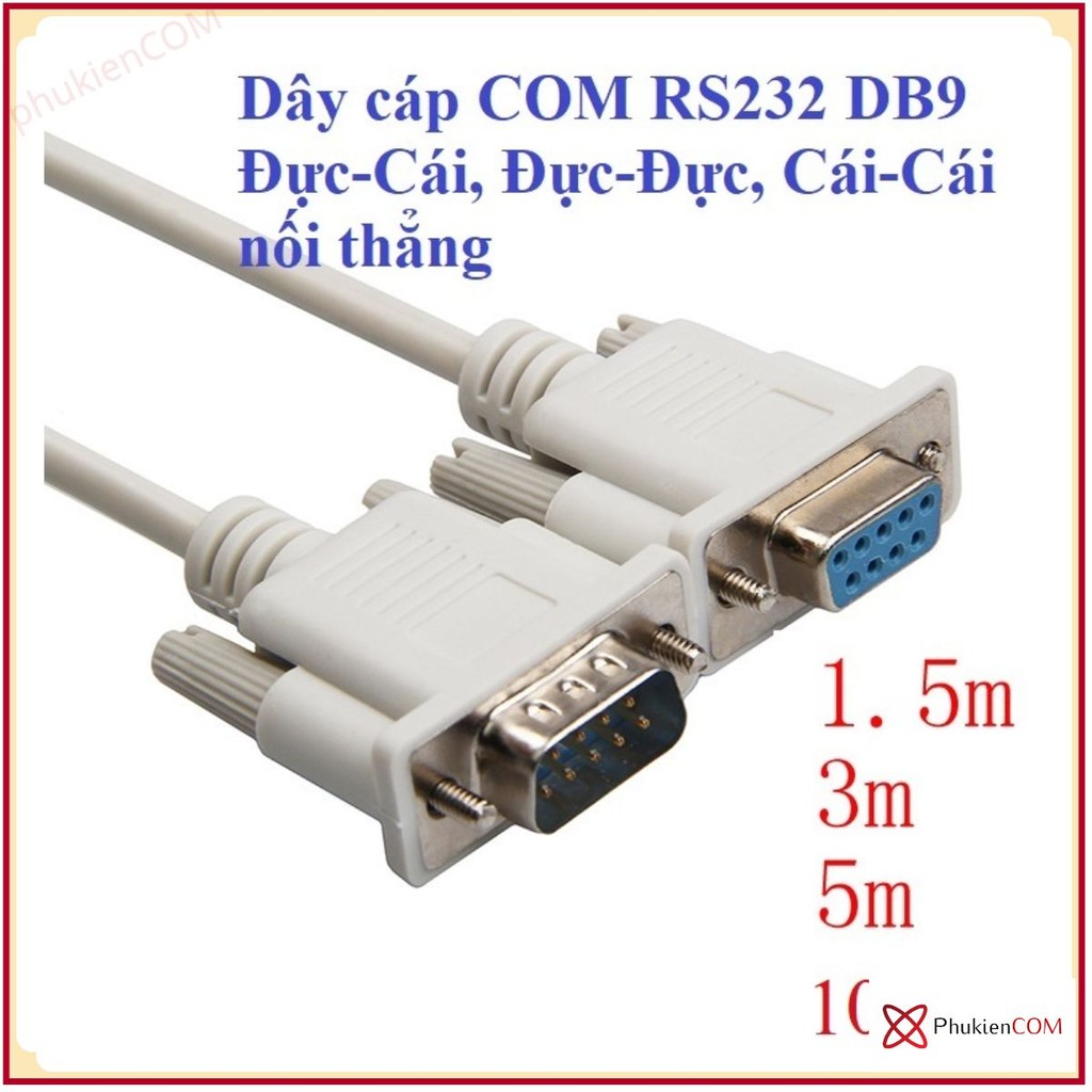 Dây cáp COM RS232 DB9 nối thẳng Đực-Cái, Đực-Đực, Cái-Cái, dài 1.5M 3M 5M 10M cho máy lập trình ...