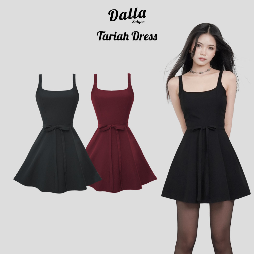 DALLA Đầm 2 dây cổ vuông cột nơ eo (D28) Tariah Dress | Shopee Việt Nam