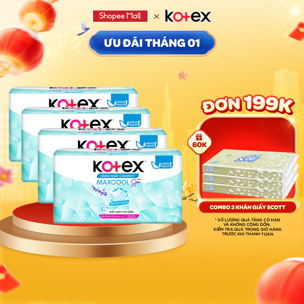 Combo 4 BVS Kotex Hàng Ngày Compact Maxcool French Spa 40X24 | Shopee ...