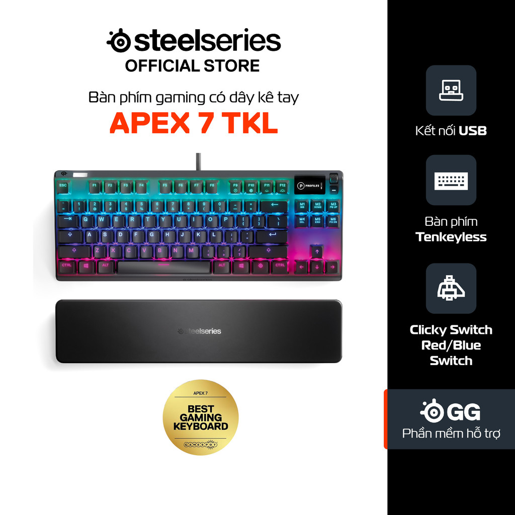 Bàn phím gaming có dây kê tay Steelseries Apex 7 TKL, Led RGB, 50 triệu ...