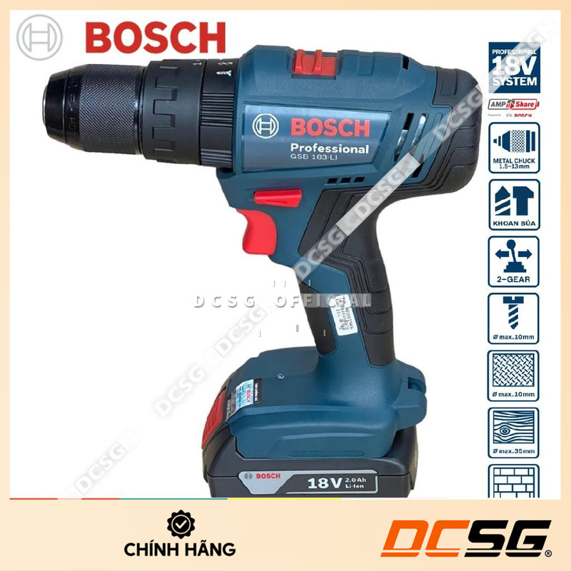 Máy khoan động lực dùng pin 18V GSB 183-LI Bosch 06019K91K0/ 06019K91K1 ...