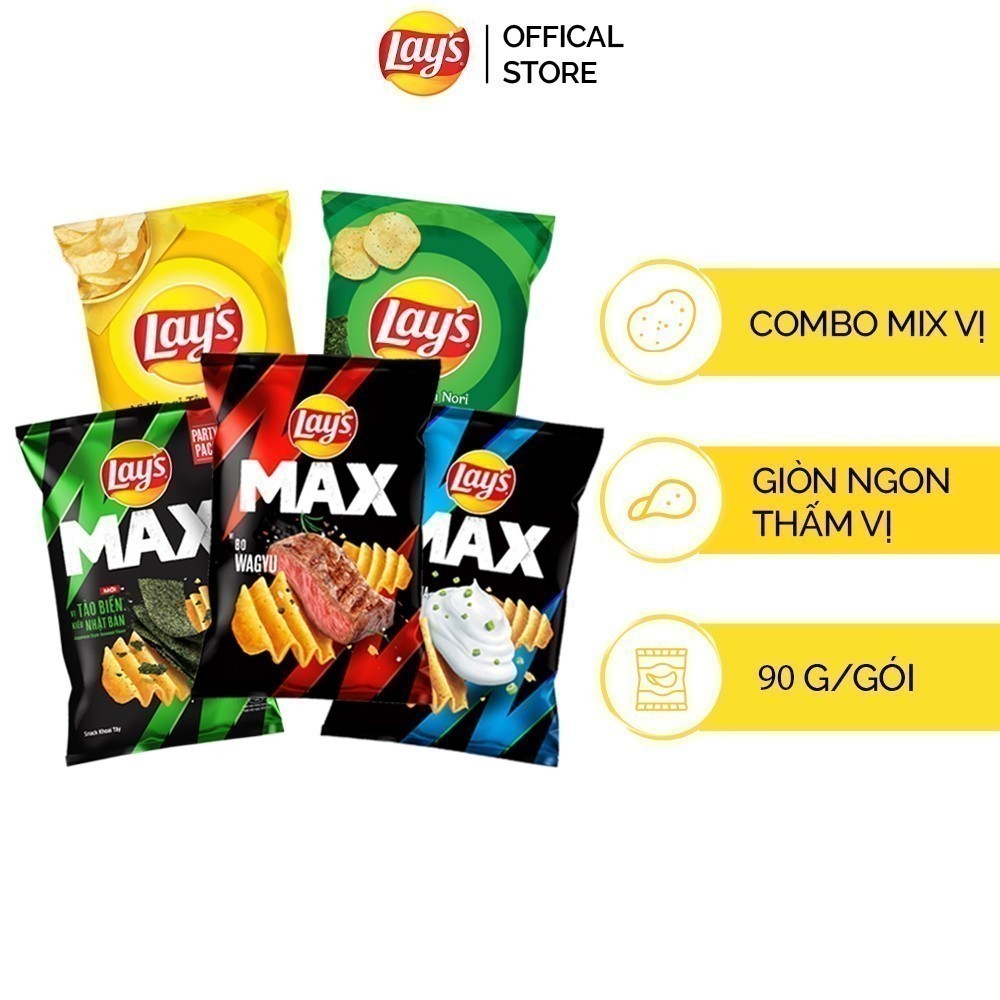 Combo 5 Lay’s Tự Nhiên Tảo Biển 90G, Max Wagyu Kem Chua Tảo Biển 75G | Shopee Việt Nam