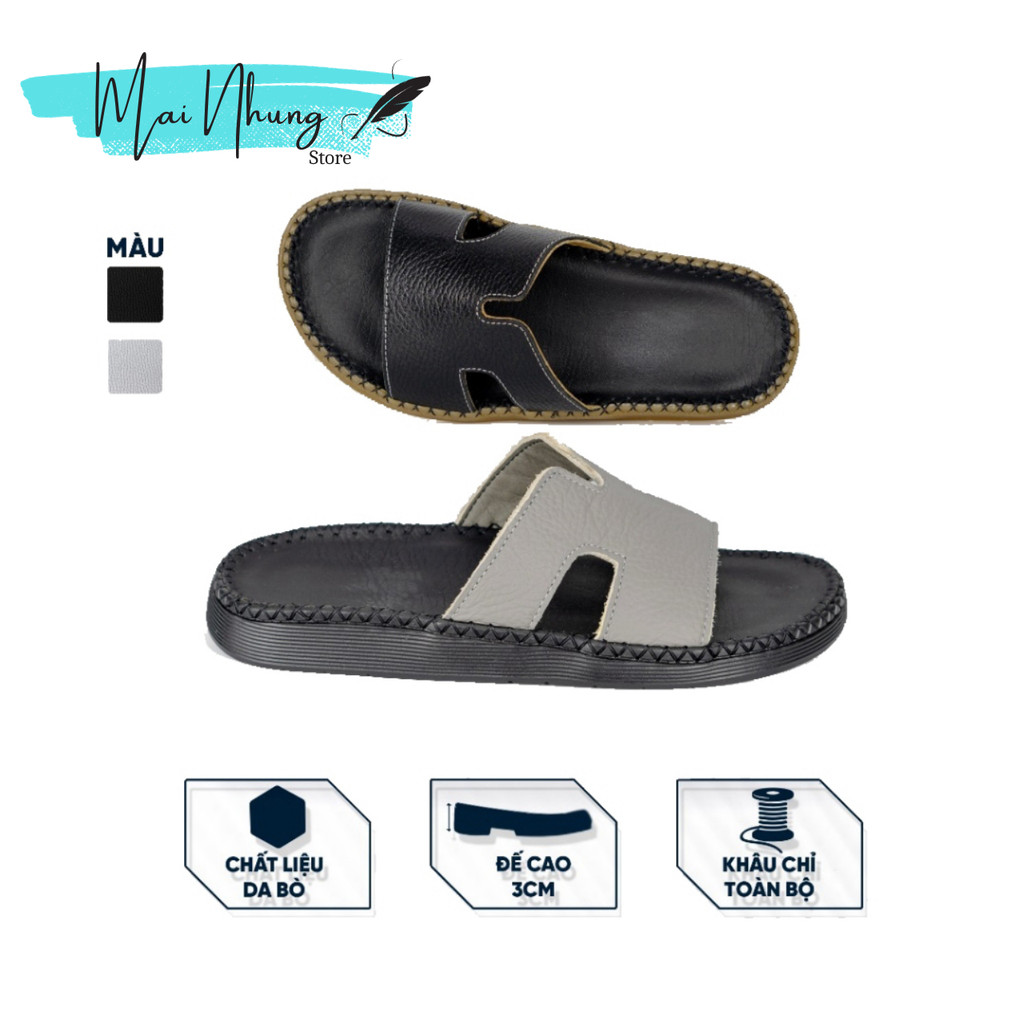 Dép Nam Quai Ngang Chữ K, Dép Doctor Full Da Bò, Đế Cao Su, Dép Da Khâu ...