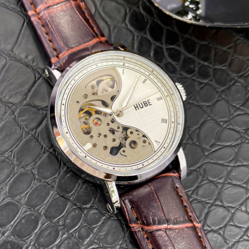 Đồng hồ cơ nam dây da HUBE 2722 automatic, đồng hồ cơ lộ máy nam mặt ...