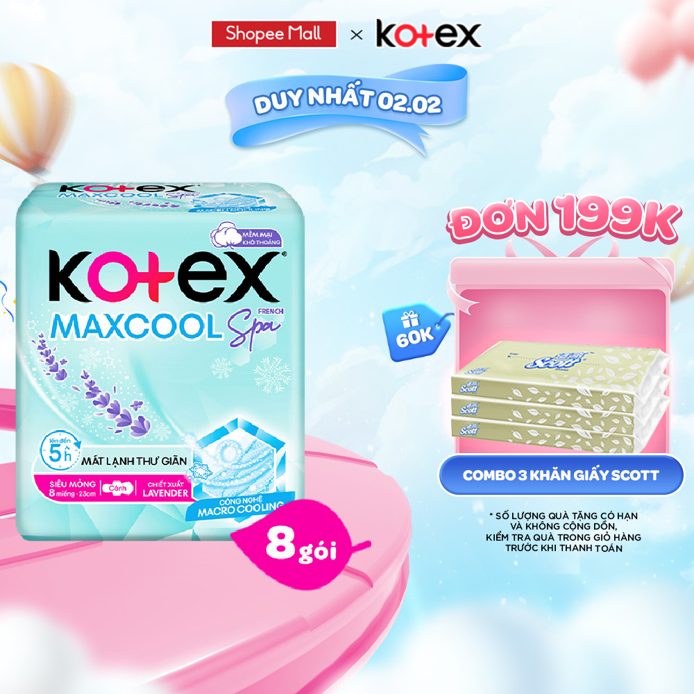 [Bao Bì Thay Đổi Theo Từng Đợt Nhập Hàng] Combo 8 gói băng vệ sinh Kotex Maxcool French Spa siêu ...