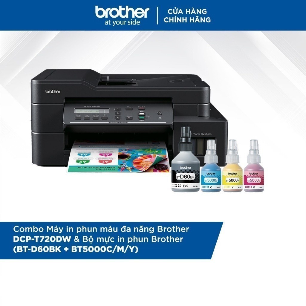 Combo Máy in phun màu đa năng Brother DCP-T720DW và Bộ mực in phun Brother (BT-D60BK + BT5000C/M ...