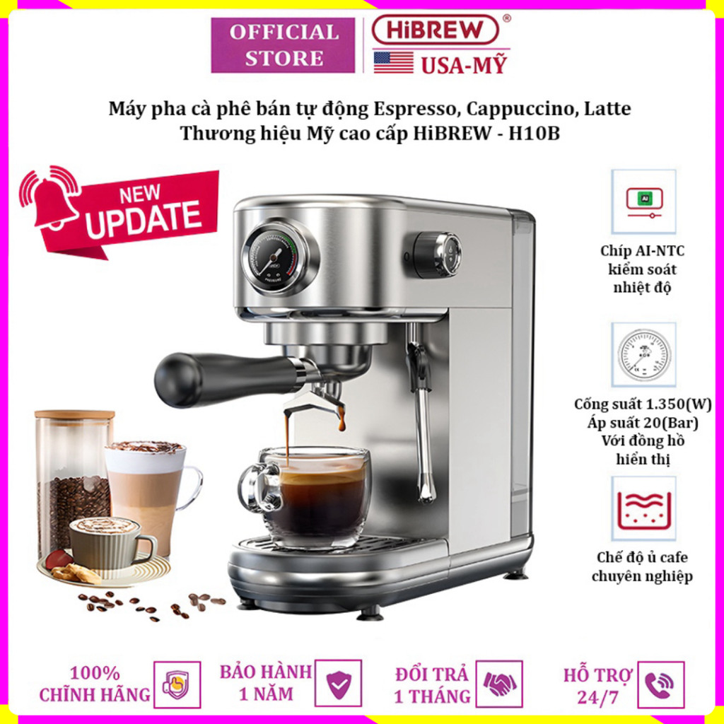 Máy pha cà phê bán tự động Espresso, Cappuccino, Latte thương hiệu HiBREW H10B - Hàng Nhập Khẩu ...