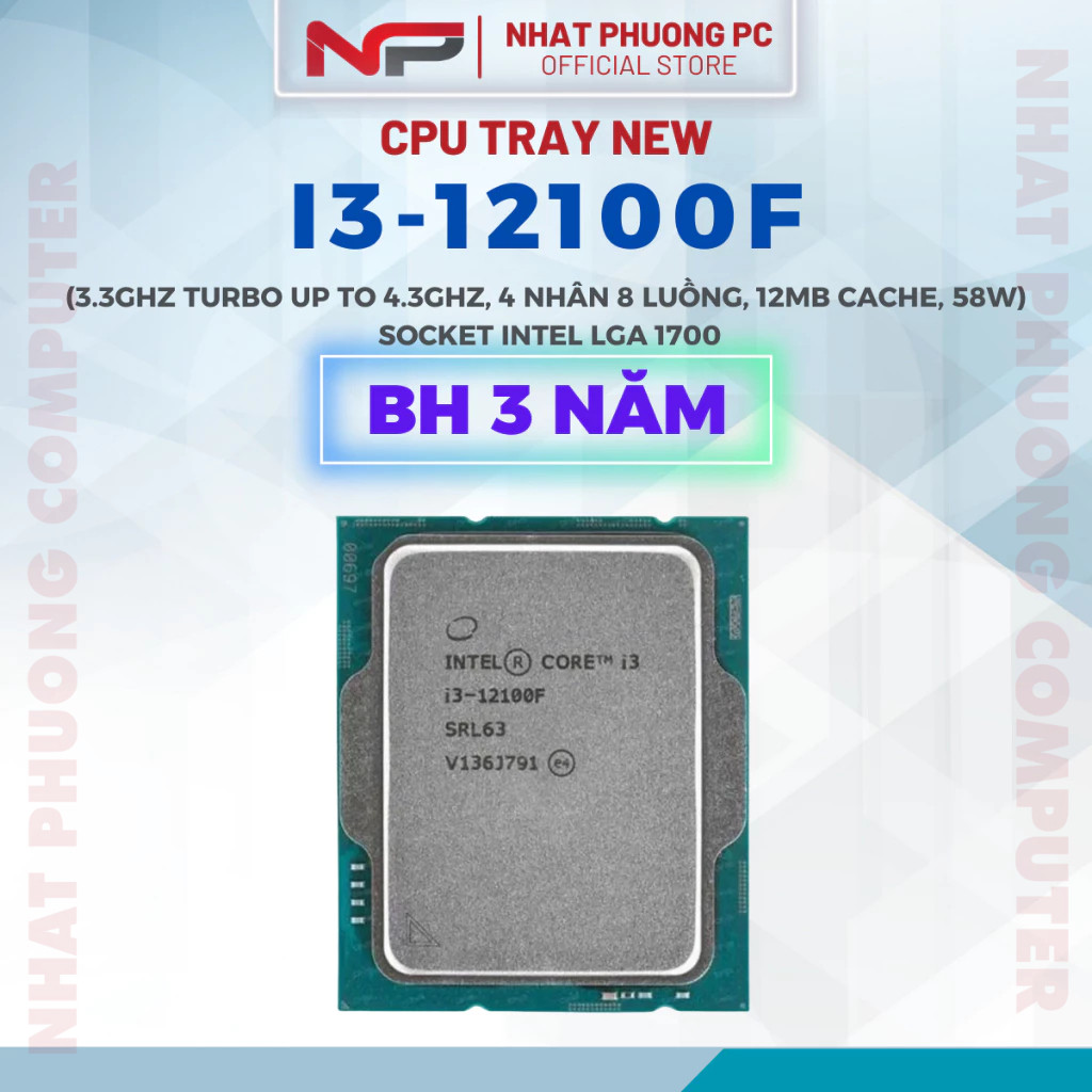 CPU intel core i3 12100F( 4 NHÂN 8 LUỒNG / 3.3 - 4.3 GHZ / 12MB ...