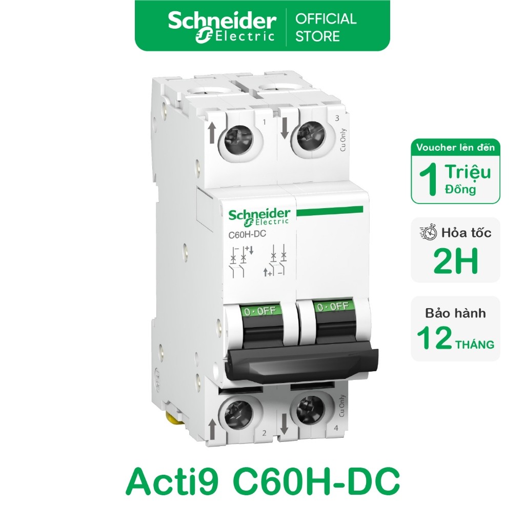 Aptomat 2P 220VDC 10kA dòng Acti9 C60H-DC - Schneider Electric - A9N61526 A9N61528 A9N61531 ...