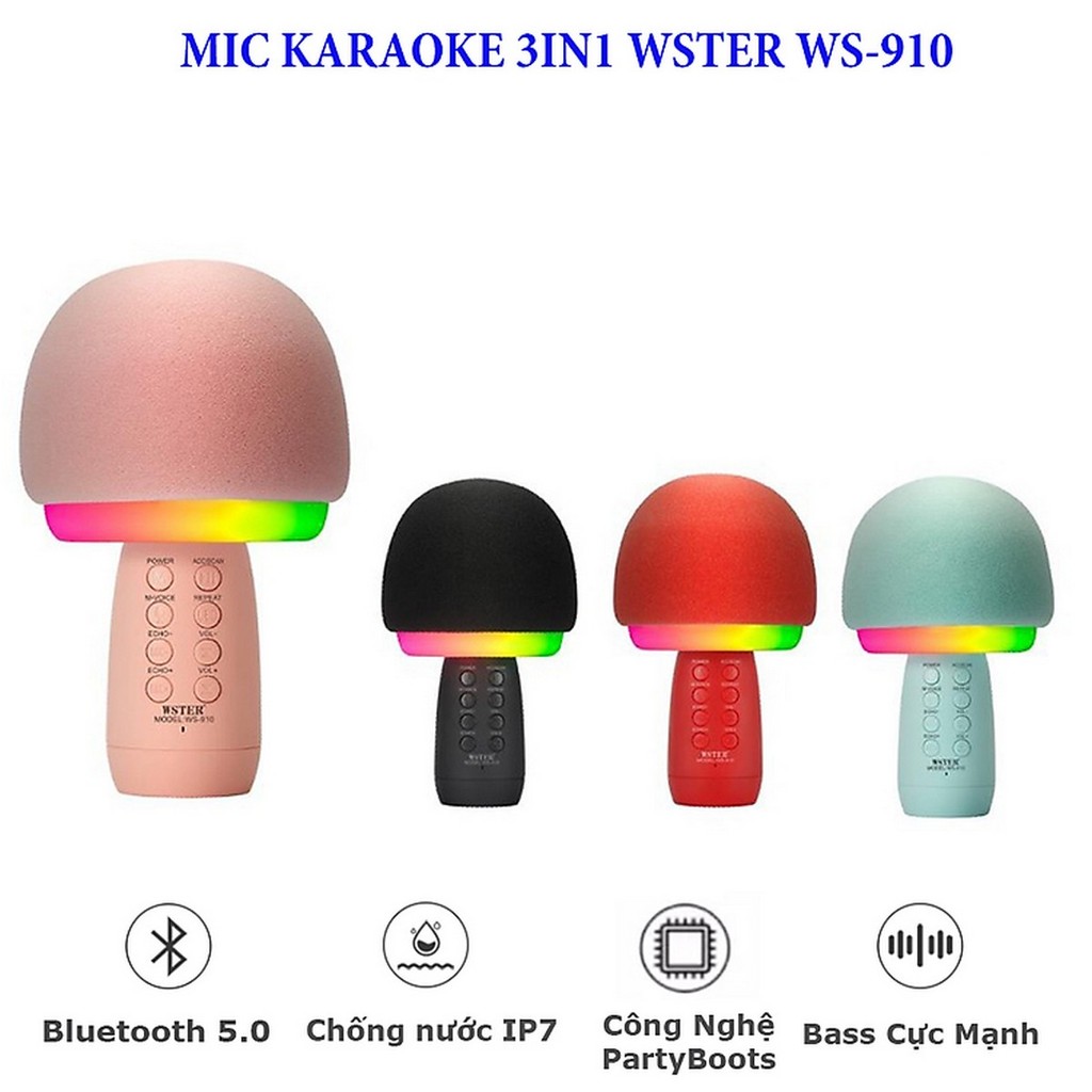 Micro Karaoke Bluetooth Wster Ws-910 Âm Thanh Cực Hay Có Fm, Usb, Thẻ Nhớ Led 7 Màu | Shopee ...