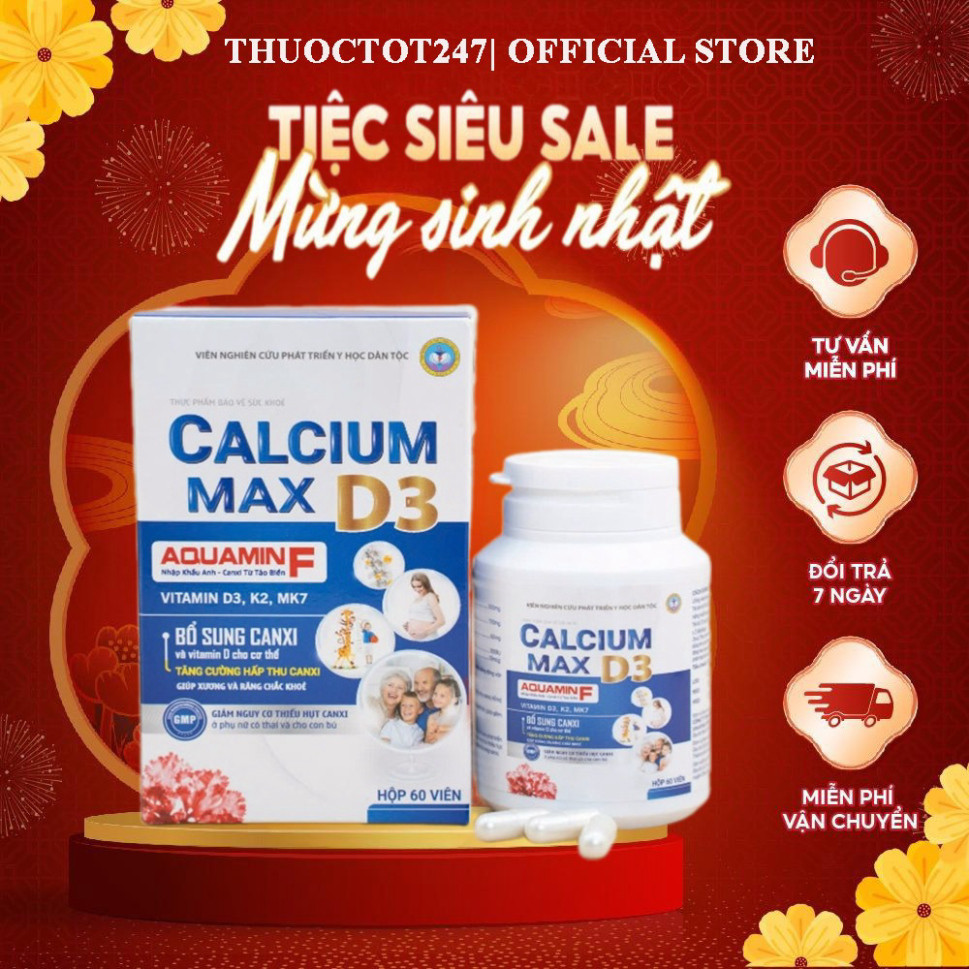 Canxi Hữu Cơ Calcium Max D3 - Canxi Từ Tảo Biển Đỏ Cho Cả Gia Đình + Vitamin D3 K2 - Hộp 60 viên ...