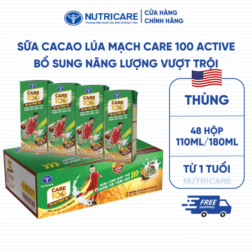 Thùng 48 Hộp Sữa Cacao Lúa Mạch CARE 100 ACTIVE Nutricare Phát Triển ...
