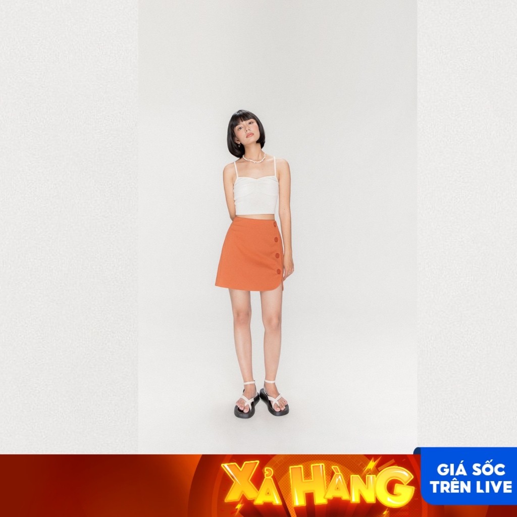 LIBÉ - Chân váy ngắn nút trang trí thân trước màu cam đất | Shopee Việt Nam