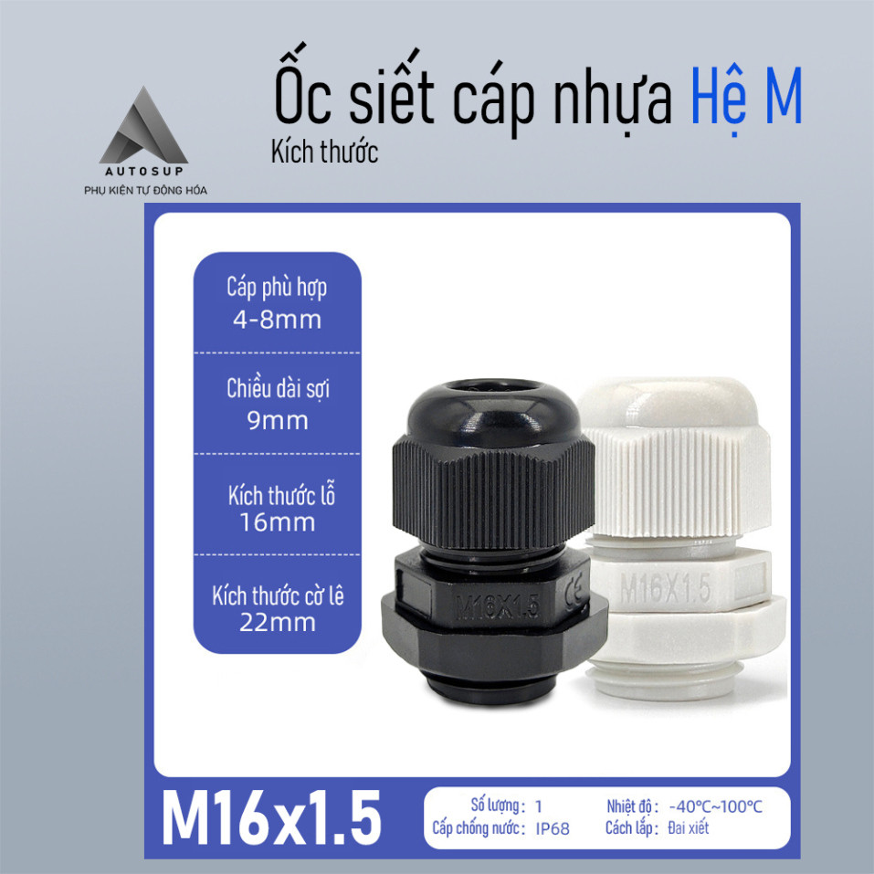Bộ 5 Ốc Siết Cáp Nhựa Hệ M, Cút Siết Cáp M12 M16 M18 M20 M22 M25 M32 ...