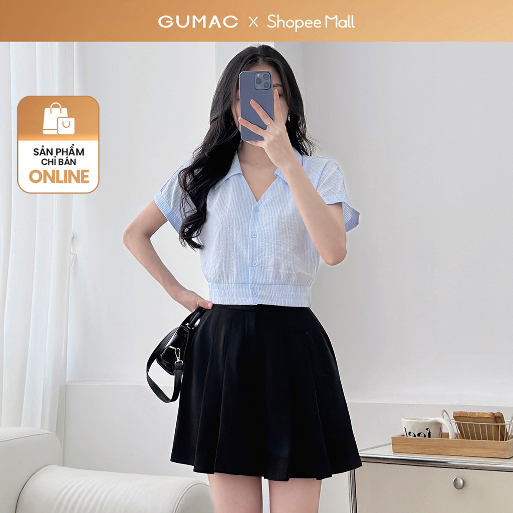 Áo sơ mi nữ kiểu dáng lửng lai chun nhún ôm eo tay cánh dơi vải mềm nhẹ mát thời trang GUMAC ...