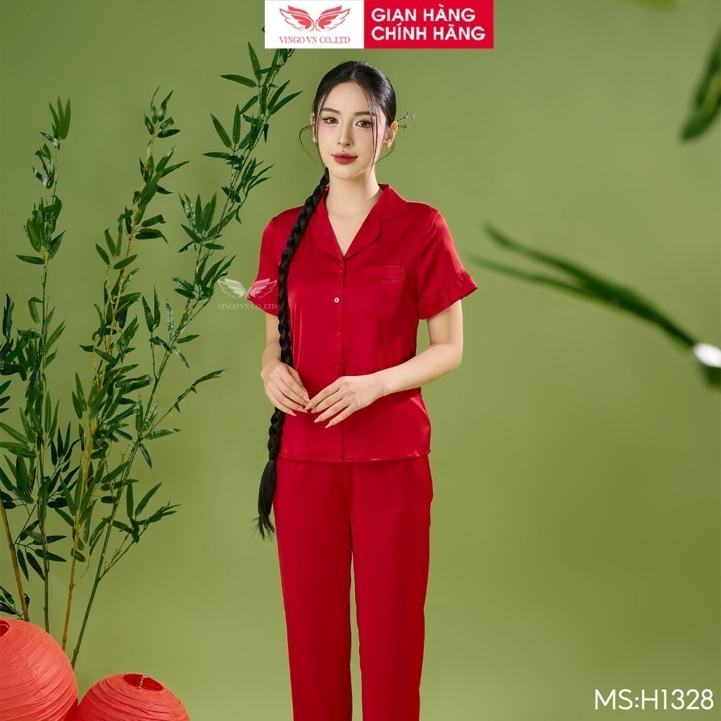 Đồ bộ mặc nhà Pijama lụa VINGO tay ngắn mùa hè H1328 VNGO | Shopee Việt Nam
