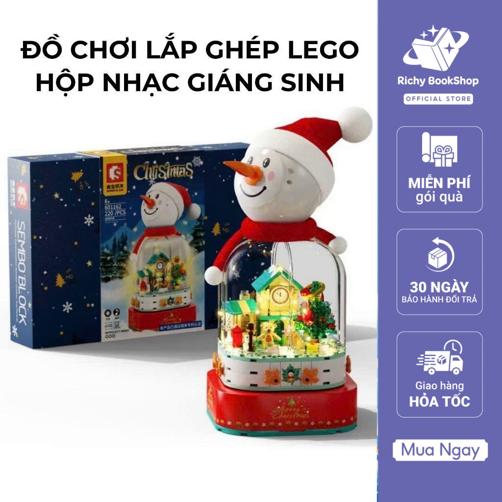 Đồ Chơi Lắp Ráp Mô Hình Ngôi nhà Noel Và Người Tuyết Kèm Đèn Led, Hộp nhạc Giáng sinh tự xoay ...