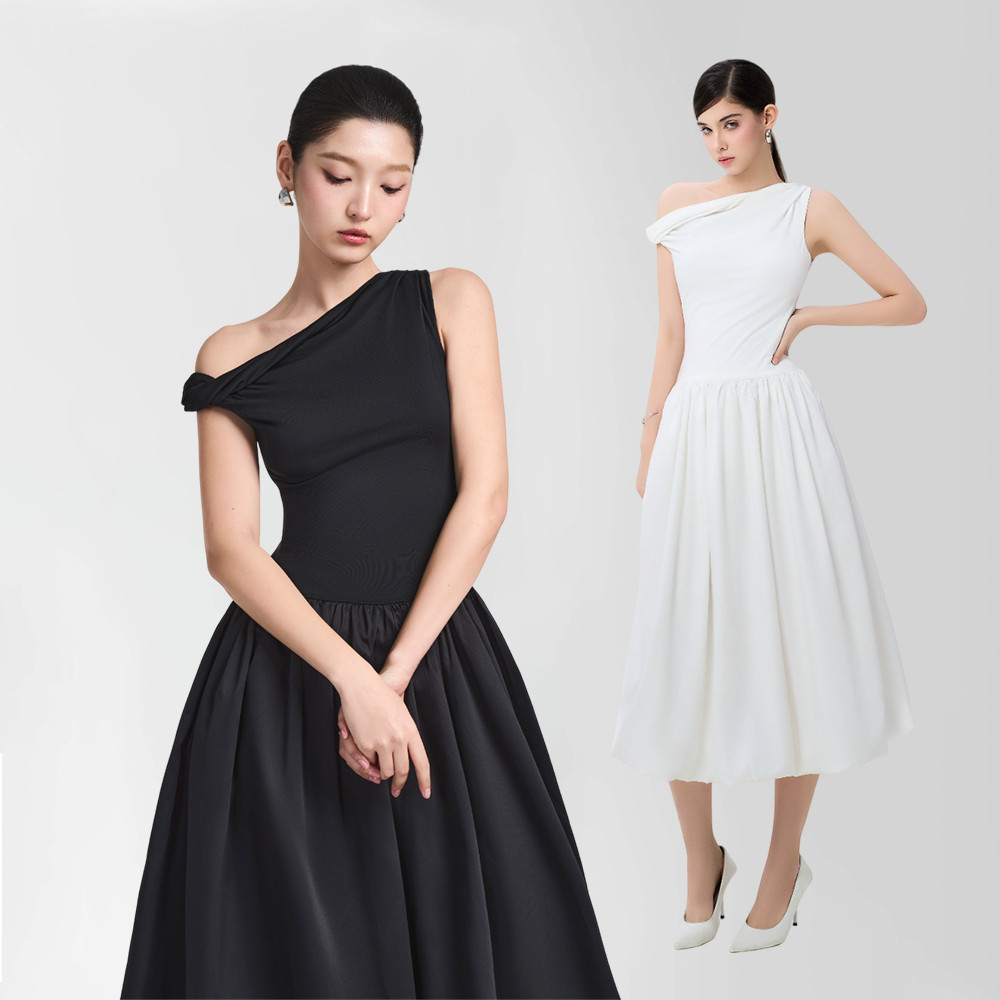 RECHIC Đầm dài Clitus trễ lệch vai xoắn phối ly tà dưới sang trọng thanh lịch | Shopee Việt Nam