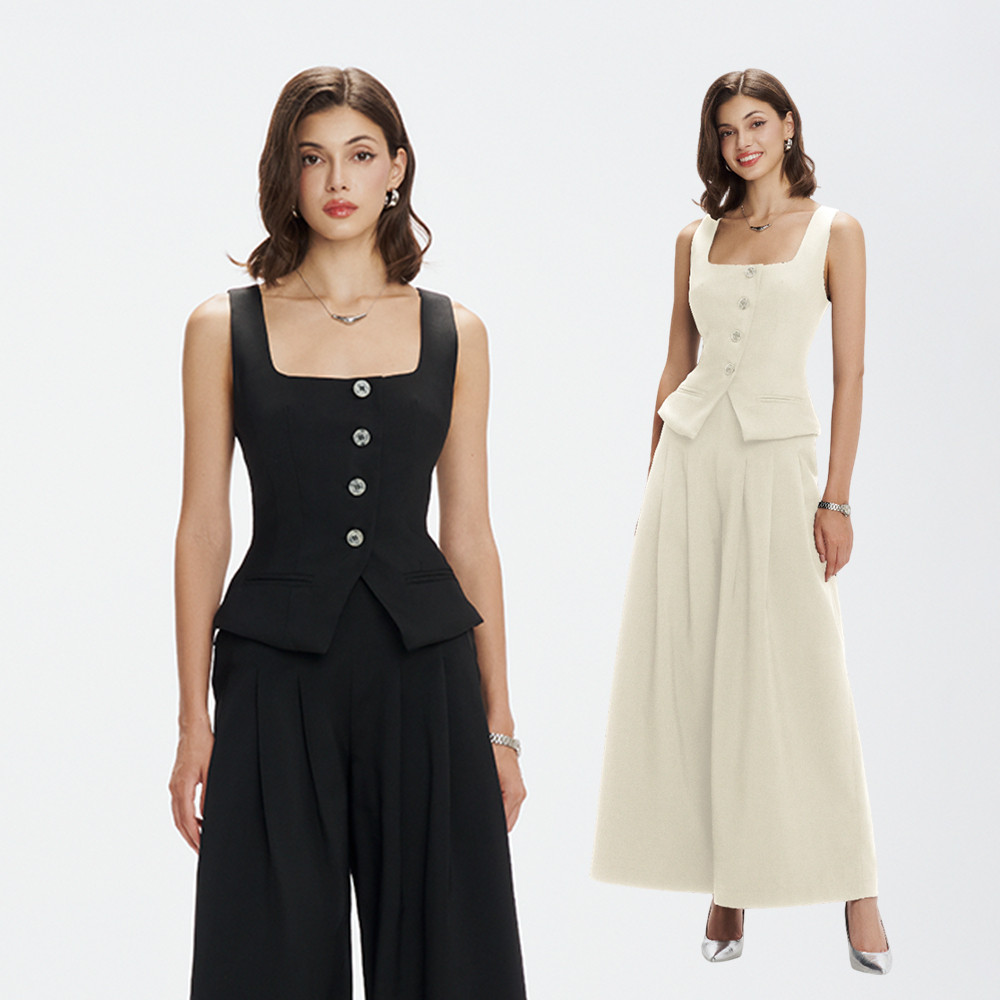 RECHIC Áo kiểu Tasion cổ vuông phối nút trước chiết eo sang trọng thanh ...