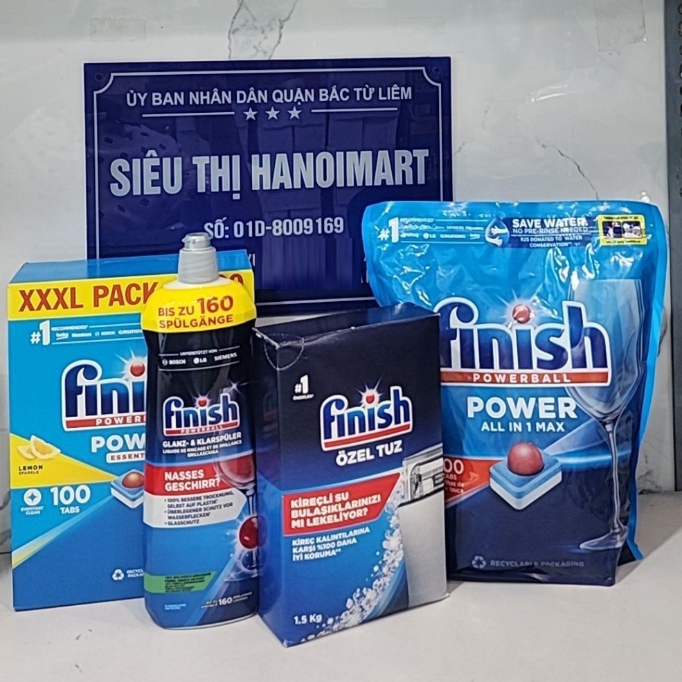 Combo 100 viên Finish All in one + 1.5kg muối rửa bát Finish + Nước làm ...