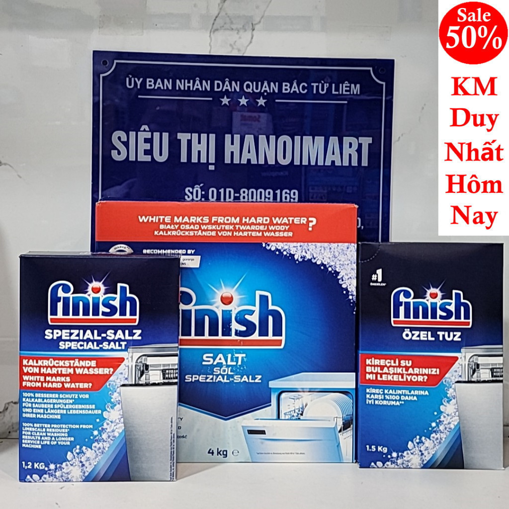 Muối rửa bát finish 1kg, 1.2kg muối finish 1.5kg, 4kg, 2kg muối làm mềm ...