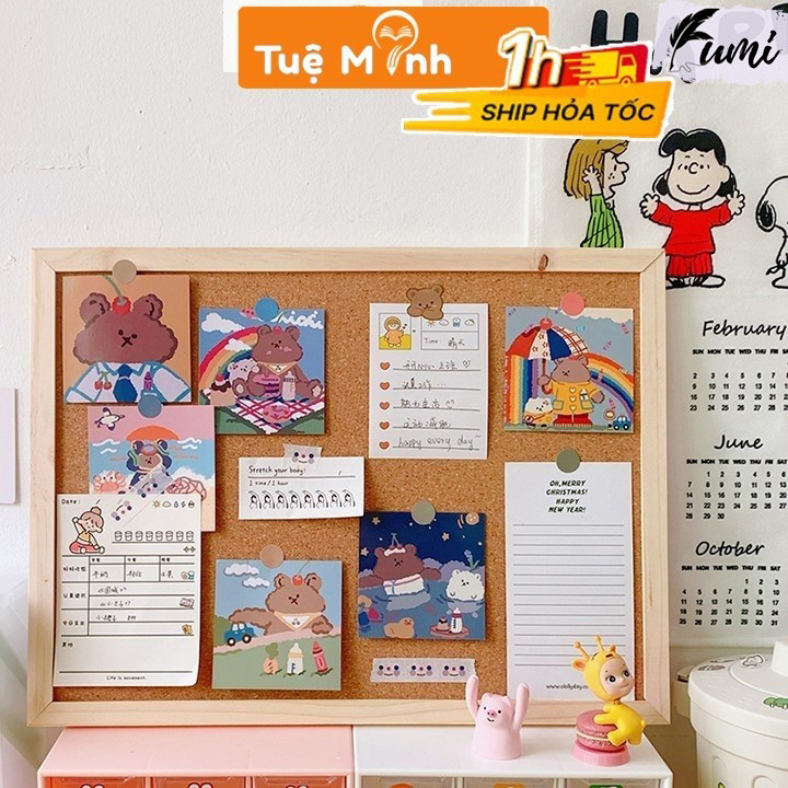 Bảng ghim gỗ bần K18 decor treo ảnh VPPTUEMINH, postcard - Tặng kèm ...