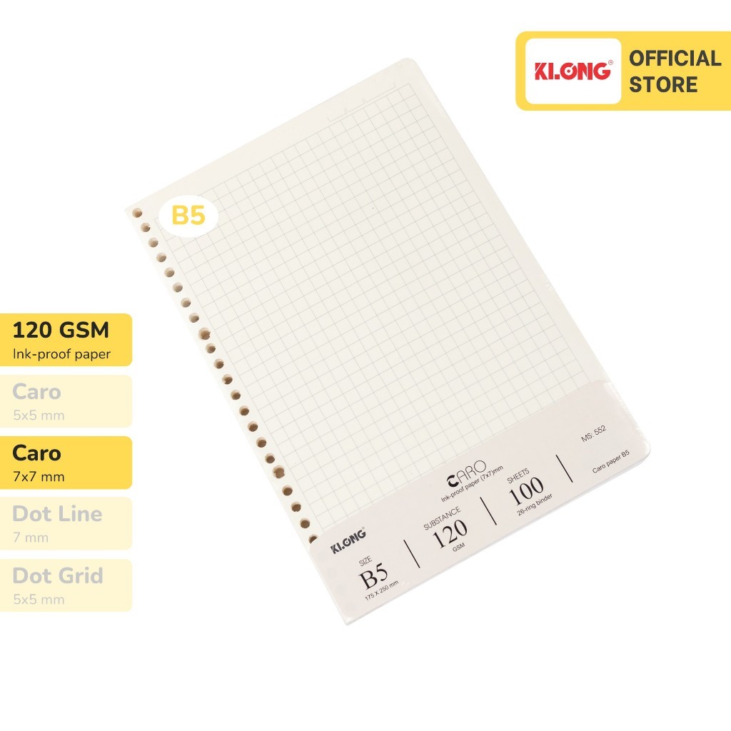[Mới] Ruột sổ còng giấy refill KLONG 120GSM Caro Dot Line Dot Grid A5 B5 A4 200 trang | Shopee ...