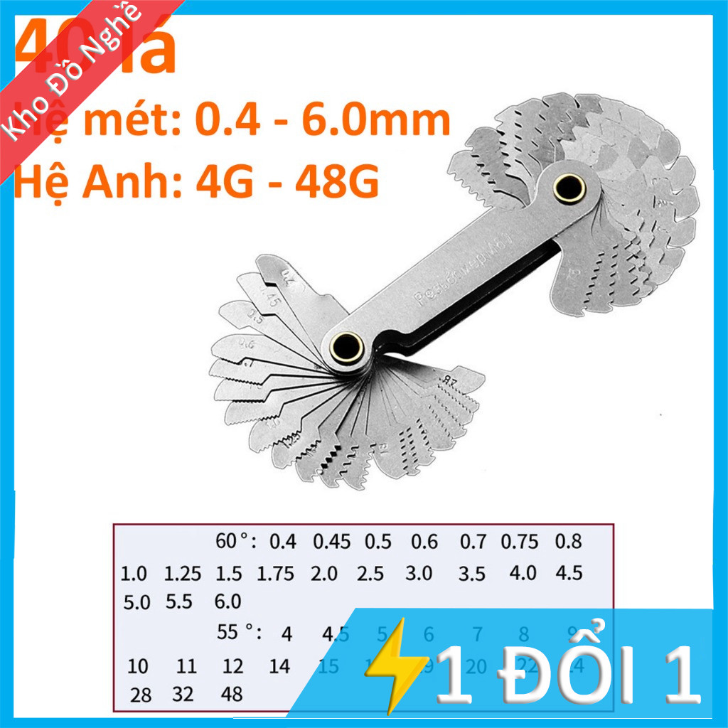 Dưỡng đo ren thô 40 lá - Thước đo taro ren dụng cụ đo bước răng mũi ...