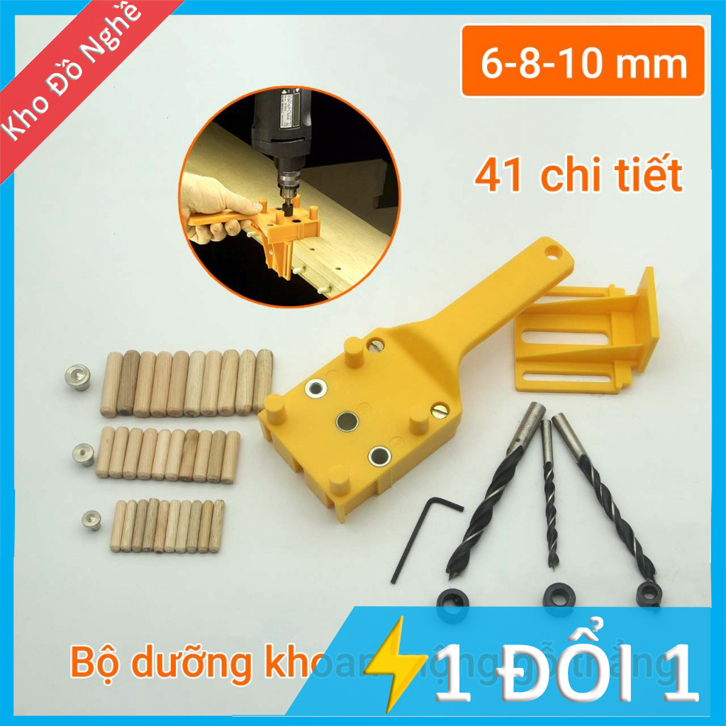 Cữ khoan chốt gỗ, Bộ dưỡng khoan mộng gỗ thẳng mép tấm cầm tay 6-8-10mm DIY 42 chi tiết kèm mộng ...