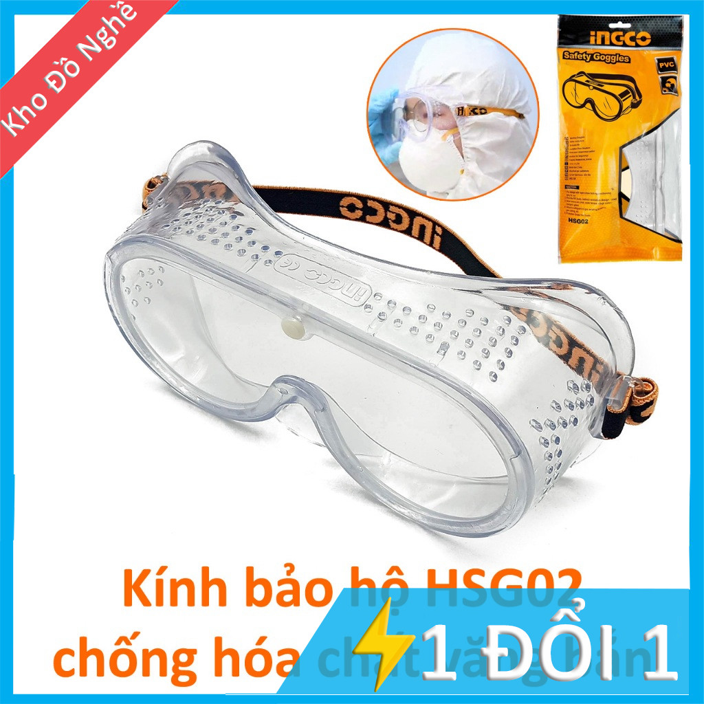 Kính bảo hộ Ingco HSG02 chống hóa chất văng bắn, chống bụi, mạt sắt ...