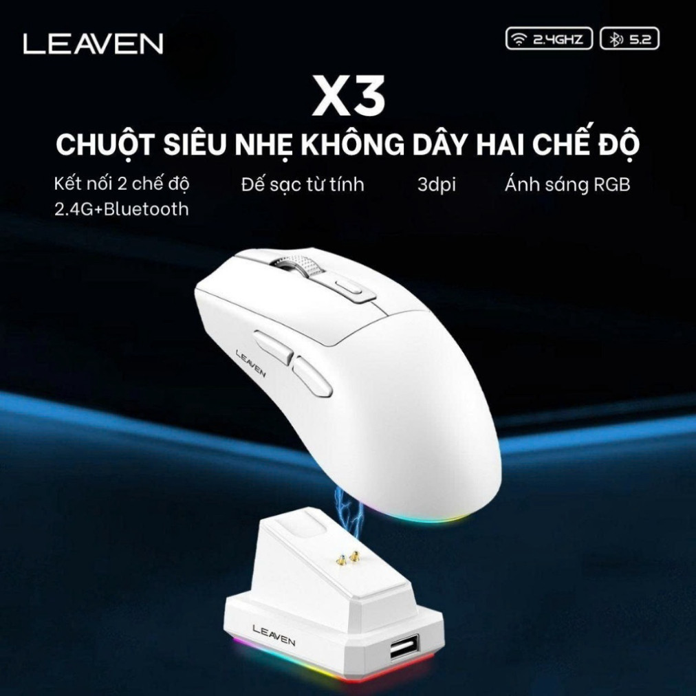 Chuột không dây - Chuột Bluetooth Leaven X3 Chip PRO Có Dock Sạc- LED ...