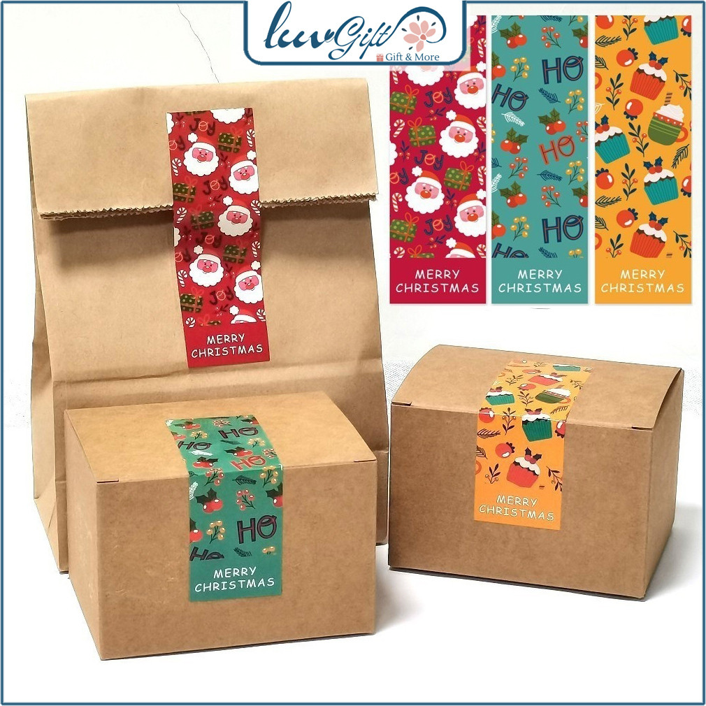 Set 50 decal Giáng sinh dán nắp hộp quà bao bì Noel, tem sticker Merry ...