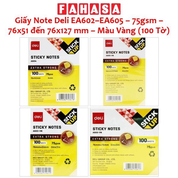 Giấy Note Deli EA602–EA605 – 75gsm – 76x51 đến 76x127 mm – Màu Vàng (100 Tờ) | Shopee Việt Nam