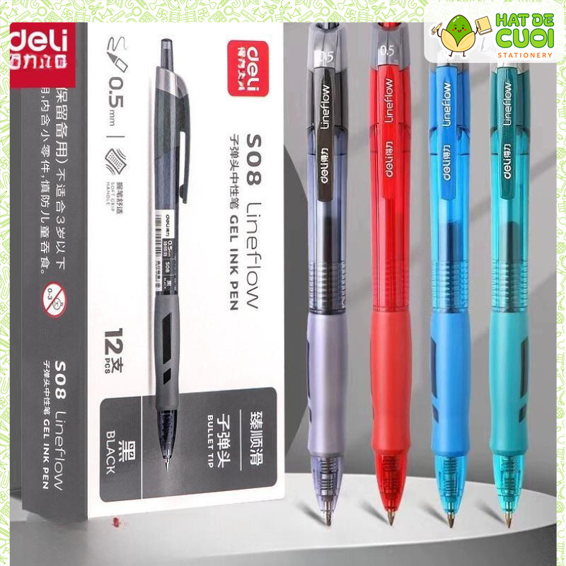 Bút gel bấm Deli S08/S128/S09 Bút ngòi bi trơn viết bài highligh mực ...