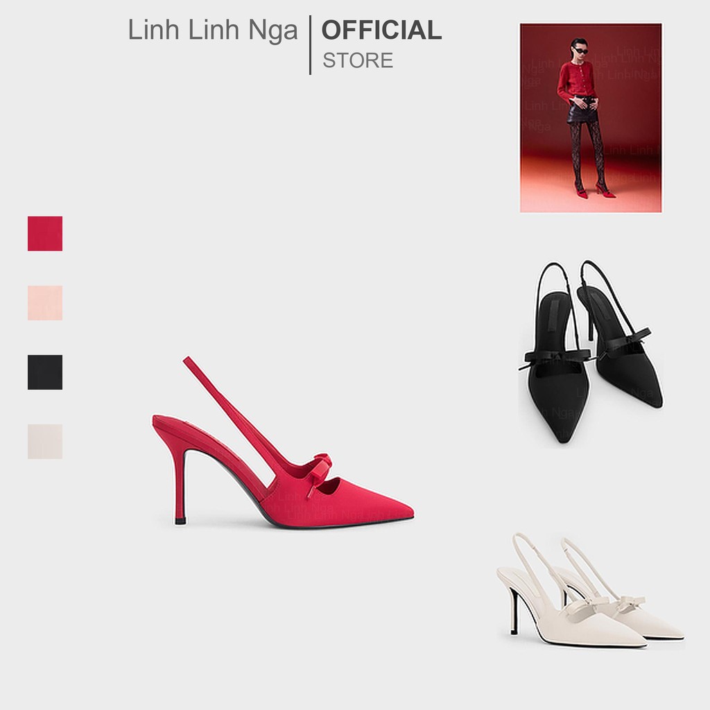 Giày C&K Satin Bow Pointed-Toe Slingback Pumps - CK1-60361556 chính ...