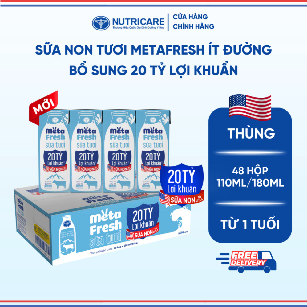 Thùng 48 Hộp Sữa Tươi META FRESH 20 TỶ LỢI KHUẨN ÍT ĐƯỜNG NUTRICARE Sữa ...