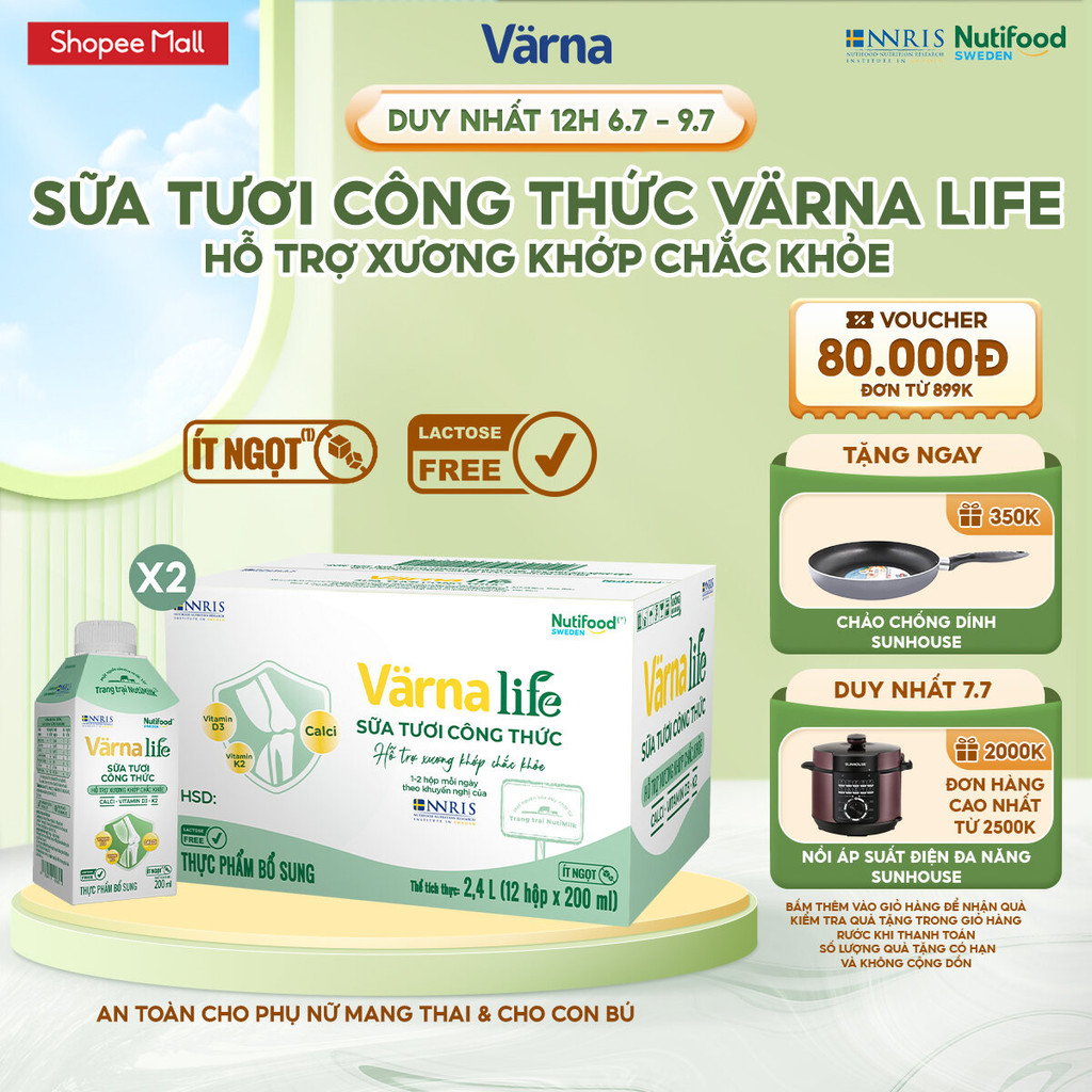 Combo 2 Thùng 12 hộp Varna Life sữa tươi công thức hỗ trợ xương khớp ...