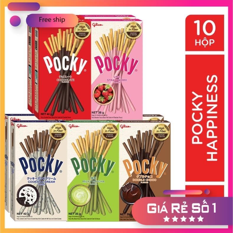 MIX VỊ Lốc 10 Hộp Bánh Que Pocky Chocolate/ Trà Xanh Matcha/ Cookies ...