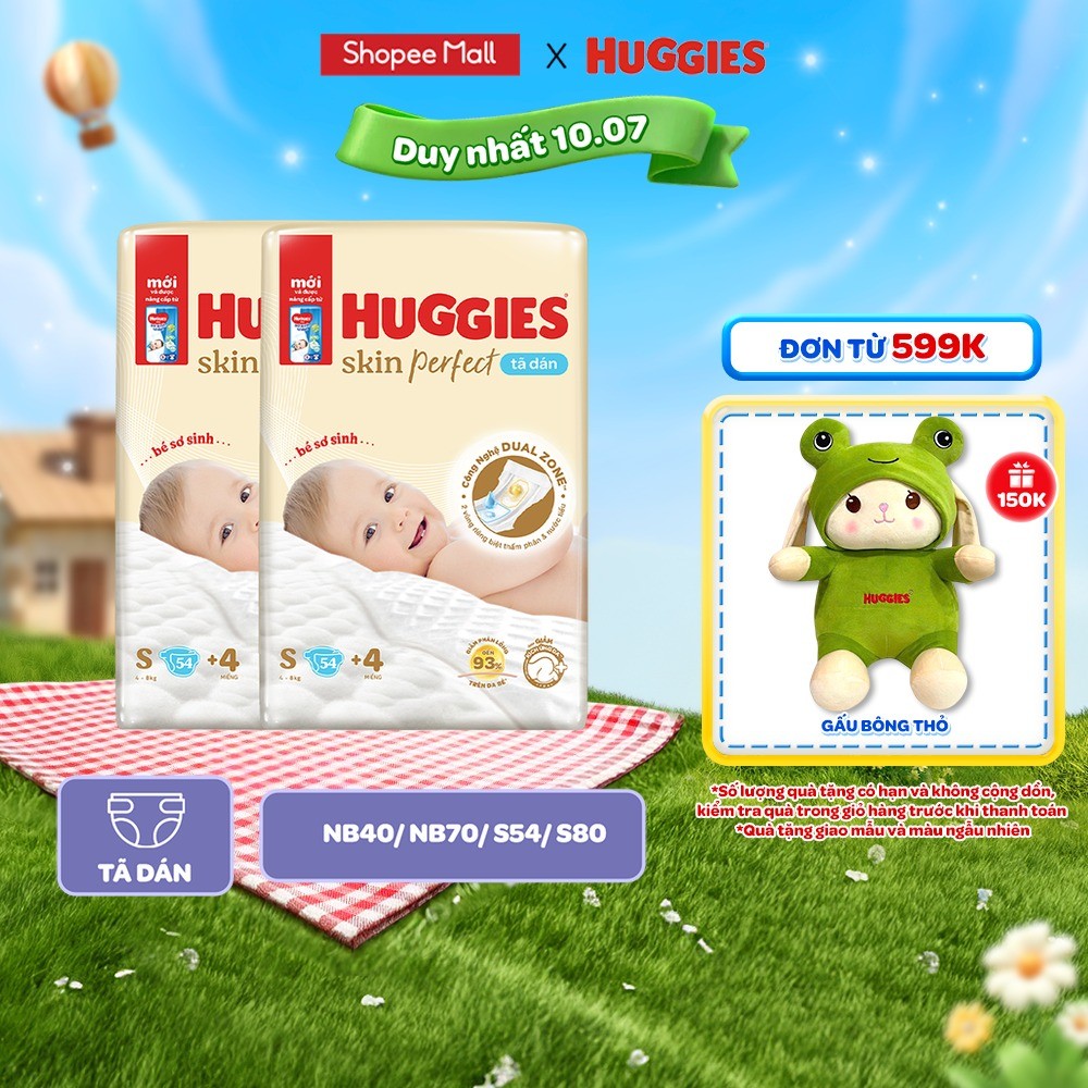 [Độc quyền live 2] Combo 2 Tã dán và tã quần sơ sinh Huggies Skin Perfect NB40/NB70/S54/S80 ...