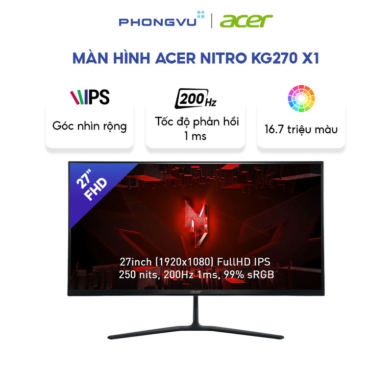 Màn hình/ LCD Gaming Acer 27 inch Nitro KG270 X1 (FHD/IPS/200Hz/1ms ...