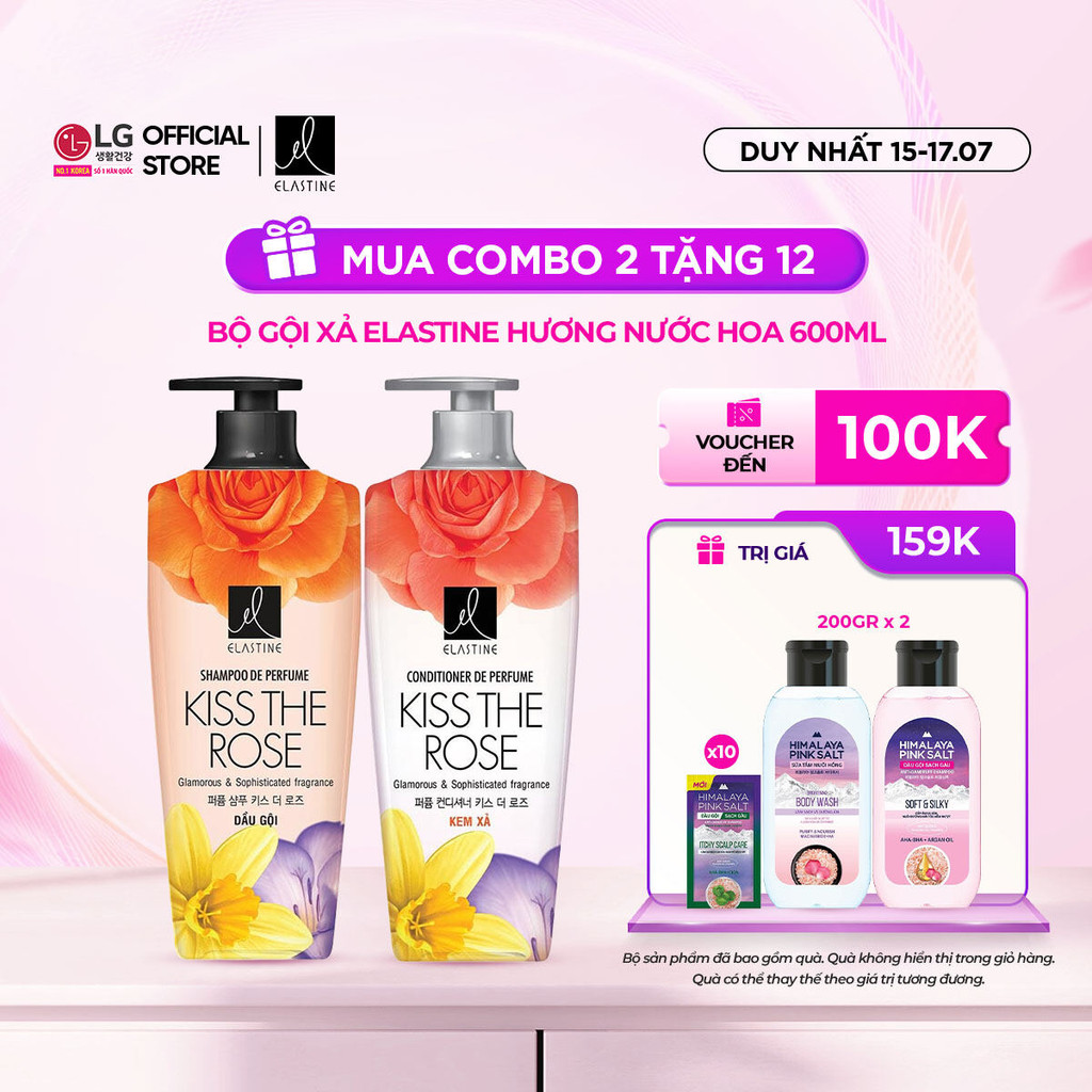 [LG Daily Beauty Official] Bộ đôi Dầu gội xả Elastine De Perfume hương nước hoa Kiss the rose ...