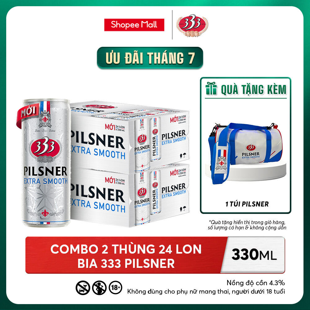 Nồng Độ Cồn 4.3% - Combo 2 Thùng 24 Lon Bia 333 Pilsner 330ml | Shopee ...