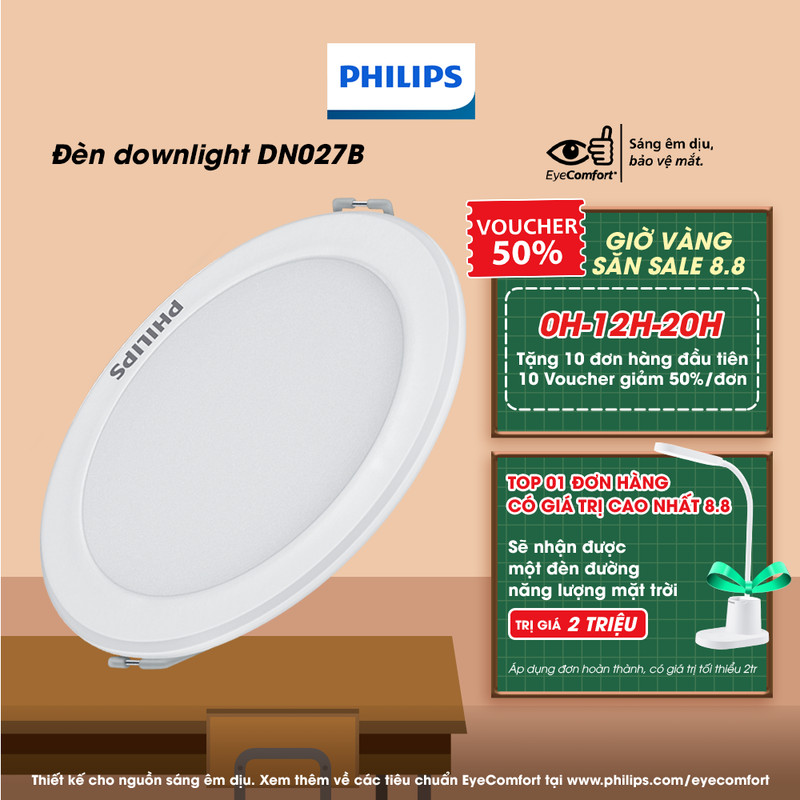 Bộ đèn âm trần Philips LED viền kim loại DN027 G2 (7W, 10W, 14W, 17W ...