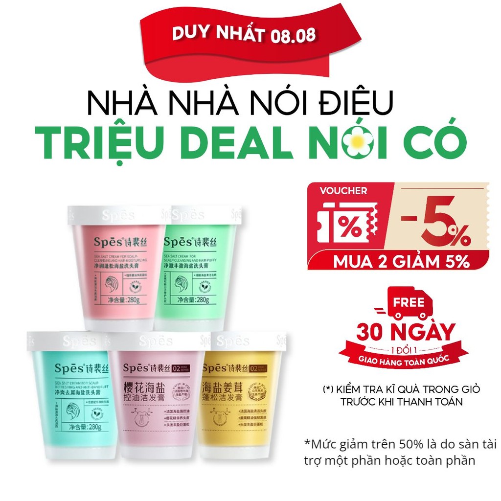 Dầu gội tẩy tế bào chết SPES tinh chất muối biển sạch gàu da đầu dưỡng ẩm kiềm dầu và phồng tóc ...