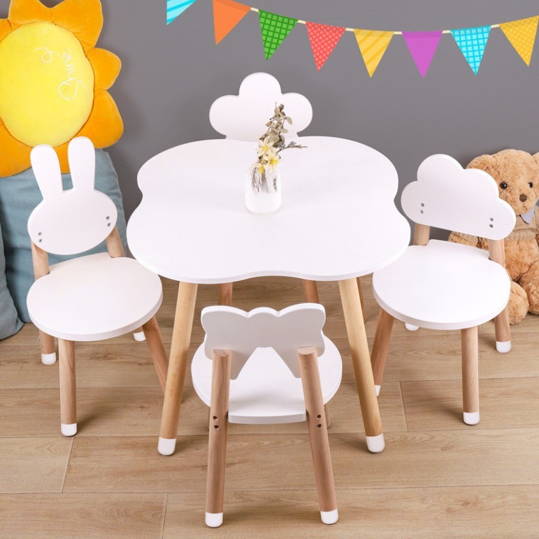 New wooden playhouse table chair set, children's learning game table ...