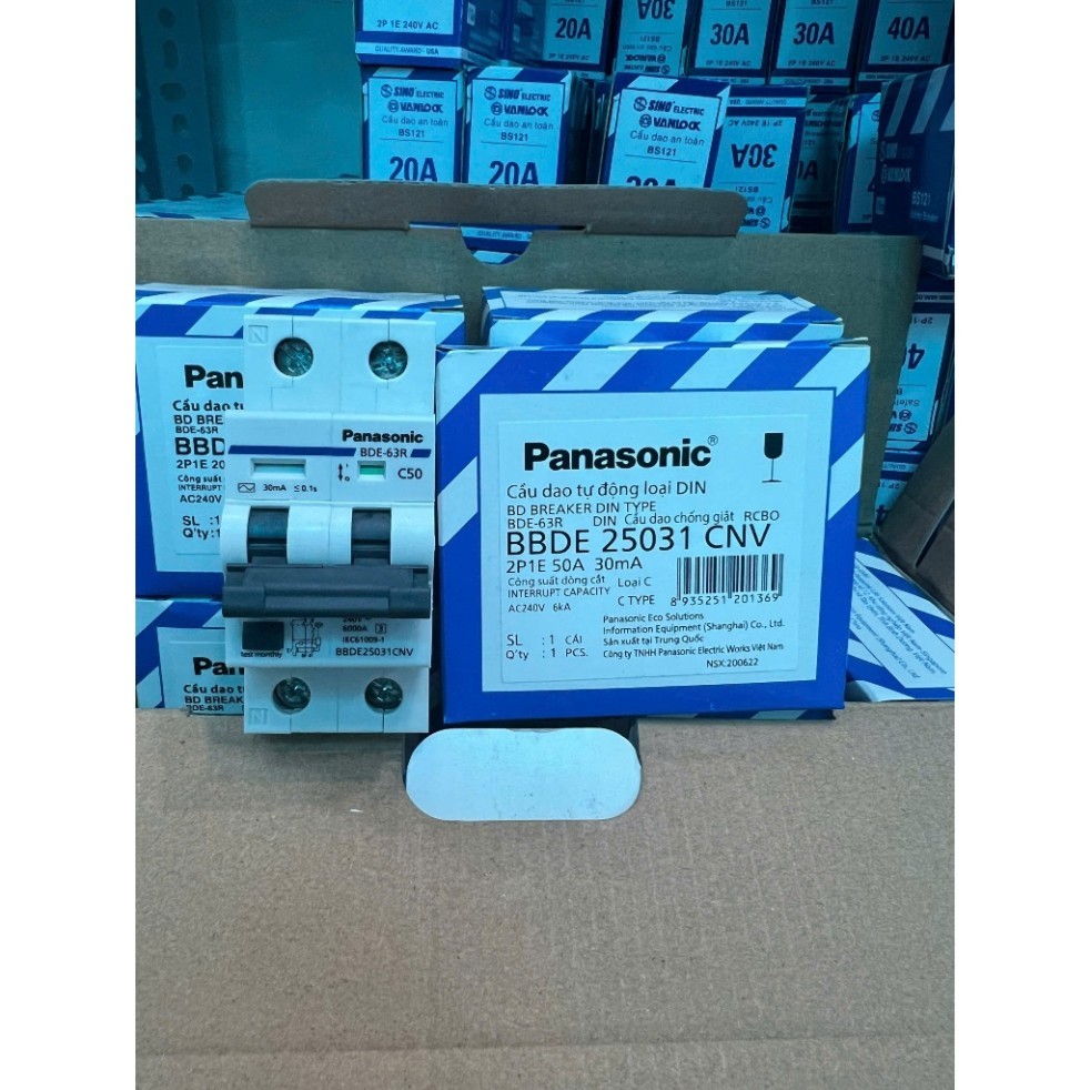 (Panasonic) Cầu dao CB chống giật 2P 2 pha 2 tép 20A 25A 32A 40A 50A ...