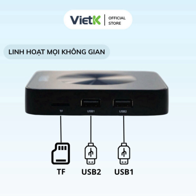 VietK VBox 8K, điều khiển Android 12, GPU 8K, hỗ trợ 4K Ultra HD, RAM 2GB, ROM 16GB chính hãng ...