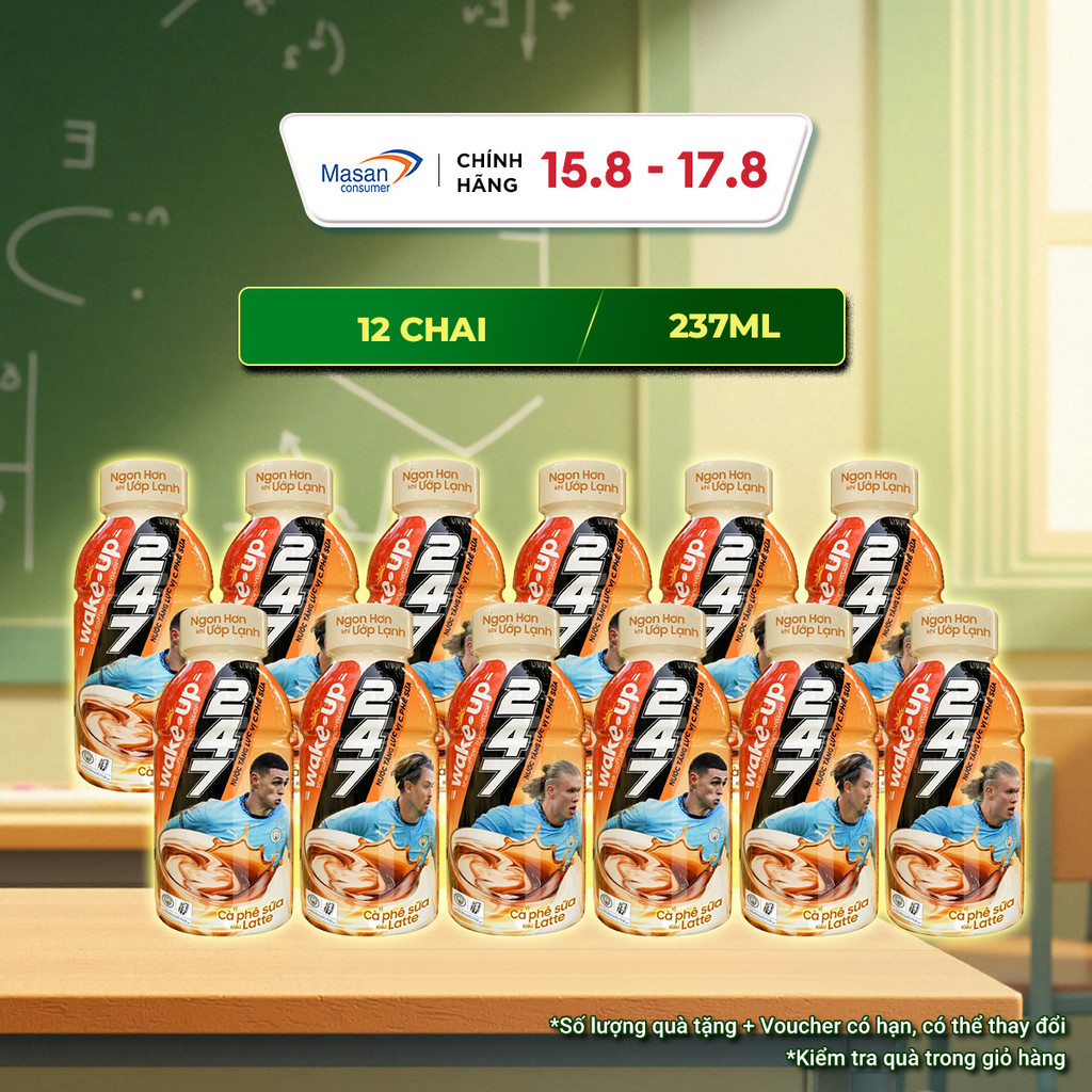 Nước tăng lực WAKE-UP 247 vị cà phê sữa kiểu Latte - Lốc 12 chai x ...