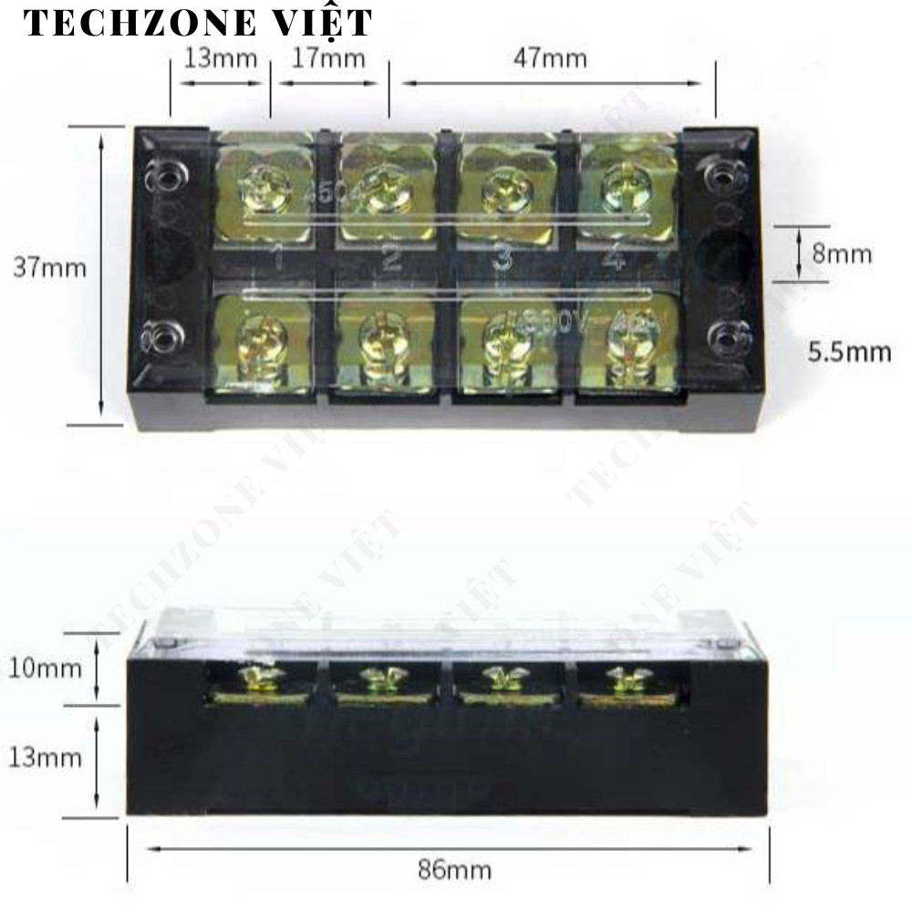 TB4506 Cầu Đấu Điện, Terminal Khối Tủ Điện 6 Cực 45A 600V Cỡ Dây 0.5-4mm2 TechZone Việt | Shopee ...