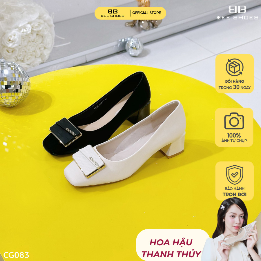Giày cao gót nữ BEESHOES mũi vuông đế vuông cao 5 phân sẵn màu kem - đen CG083 (Form 1.5 ...